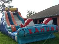 China 0.55mm PVC Tarpaulin Red Carp Theme Inflatable Water Slide with Wide Slip and Slide for sale