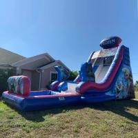 China Max Capacity 100-500kg Inflatable Frozen Themed Bounce House Water Slide with Big Pool for sale