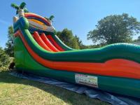 China Max Capacity 100-500kg Dual Lane Inflatable Water Park with Pool and Palm Tree Slide for sale