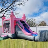 China Pink and Gray Children's Castle Inflatable Bounce House Slide Pool Combo Party Rentals for sale