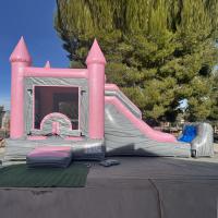 China Pink and Gray Children's Castle Inflatable Bounce House Slide Pool Combo Party Rentals for sale