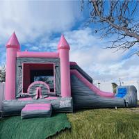 China Pink and Gray Children's Castle Inflatable Bounce House Slide Pool Combo Party Rentals for sale