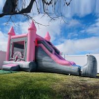 China Pink and Gray Children's Castle Inflatable Bounce House Slide Pool Combo Party Rentals for sale