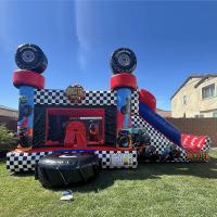 China Unisex Red Monster Truck Theme Inflatable Bounce House Combo Slide for Kids Party Time for sale