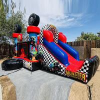China Unisex Red Monster Truck Theme Inflatable Bounce House Combo Slide for Kids Party Time for sale