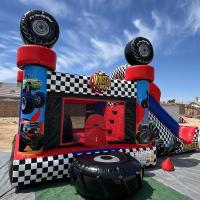 China Unisex Red Monster Truck Theme Inflatable Bounce House Combo Slide for Kids Party Time for sale
