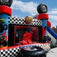 China Unisex Red Monster Truck Theme Inflatable Bounce House Combo Slide for Kids Party Time for sale
