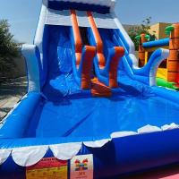 China Customized Color Inflatable Water Park Equipment with Large Pool and Two Wide Slides for sale
