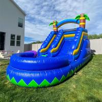 China Small Water Slide Inflatable with Pool Summer Palm Tree Klein Blue Kid Toys Slide Game for sale