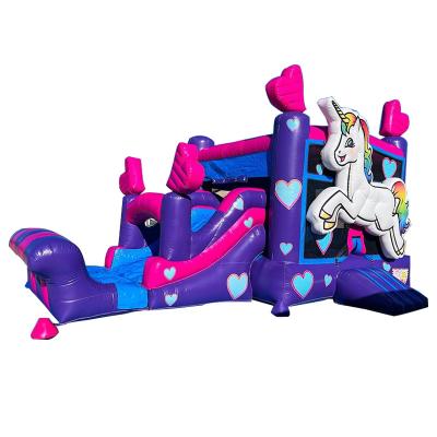 China Repair Kits Provided Commercial PVC Rainbow Unicorn Bounce House with Slide and Pool for sale