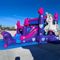 China Repair Kits Provided Commercial PVC Rainbow Unicorn Bounce House with Slide and Pool for sale