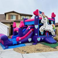 China Repair Kits Provided Commercial PVC Rainbow Unicorn Bounce House with Slide and Pool for sale