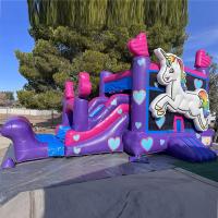 China Repair Kits Provided Commercial PVC Rainbow Unicorn Bounce House with Slide and Pool for sale