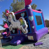 China Repair Kits Provided Commercial PVC Rainbow Unicorn Bounce House with Slide and Pool for sale