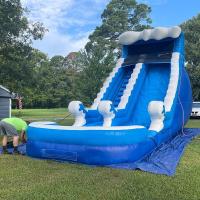 China Customized Logo Summer Inflatable Water Park with Blue Waves Water Slide for sale