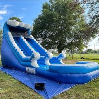 China Customized Logo Summer Inflatable Water Park with Blue Waves Water Slide for sale