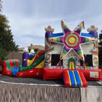 China Shipping way Sea Commercial PVC Rainbow Big Star Red Bounce House Inflatable with Slide for sale