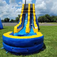 China Adult Size Commercial Inflatable Water Slide with Pool in Yellow Striped Design for sale