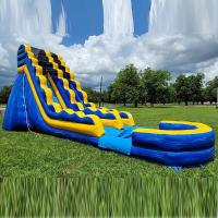 China Adult Size Commercial Inflatable Water Slide with Pool in Yellow Striped Design for sale