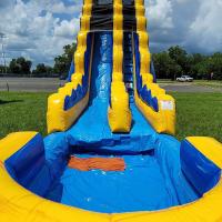 China Adult Size Commercial Inflatable Water Slide with Pool in Yellow Striped Design for sale