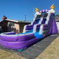China Adult Size Commercial Inflatable Water Slide with Pool in Yellow Striped Design for sale