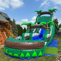 China Adult Size Commercial Inflatable Water Slide with Pool in Yellow Striped Design for sale