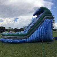 China Outdoor Water Park Huge Wave Shape Inflatable Dry Slide with Double Slides in Blue PVC for sale