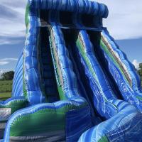 China Outdoor Water Park Huge Wave Shape Inflatable Dry Slide with Double Slides in Blue PVC for sale