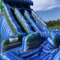 China Outdoor Water Park Huge Wave Shape Inflatable Dry Slide with Double Slides in Blue PVC for sale