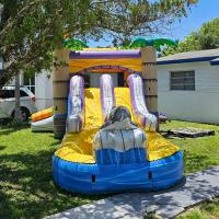 China Unisex 27FT Commercial PVC Sun Castle with Slide Inflatable Bouncy Castle and Dual Lane Pool for sale