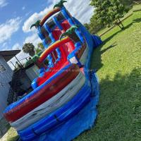 China Extended Double Slide Red Thrilling Inflatable Combo Jumping Castle for Aquatic Park for sale