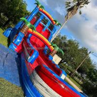 China Extended Double Slide Red Thrilling Inflatable Combo Jumping Castle for Aquatic Park for sale