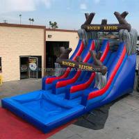 China Popular Inflatable Combo Bouncy Jumping Castle with Rock Red Waterslide and Big Pool for sale