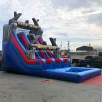 China Popular Inflatable Combo Bouncy Jumping Castle with Rock Red Waterslide and Big Pool for sale