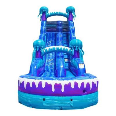 China Outdoor Park Amusement Equipment 36ft Colorful Inflatable Water Slide with Swimming Pool for sale