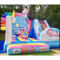 China Commercial PVC Kids Trampoline Games Rainbow Unicorn Inflatable Fun City with Slide for sale