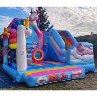 China Commercial PVC Kids Trampoline Games Rainbow Unicorn Inflatable Fun City with Slide for sale