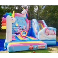 China Commercial PVC Kids Trampoline Games Rainbow Unicorn Inflatable Fun City with Slide for sale