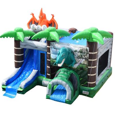 China Jurassic Dinosaurs Park Inflatable Joy Bounce House with Slide and PVC Detachable Pool for sale