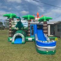 China Jurassic Dinosaurs Park Inflatable Joy Bounce House with Slide and PVC Detachable Pool for sale