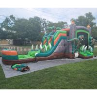 China Jurassic Dinosaurs Commercial PVC Inflatable Bounce House with Slide With Blower for sale