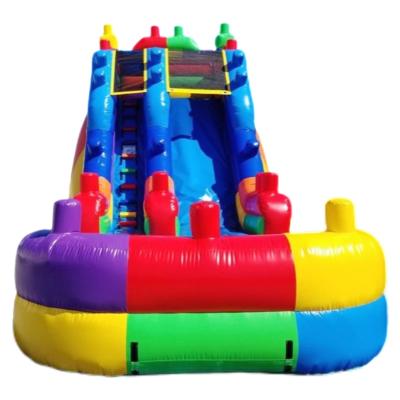China Customer Size Fancy Inflatable Water Slide with Wide Slide and Water Pool for sale