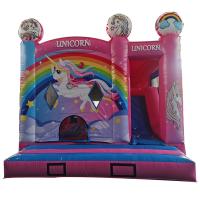 China Kids Inflatable Toys Bouncing Castle Party Jumping Rainbow Unicorn Theme with Dry Slide for sale