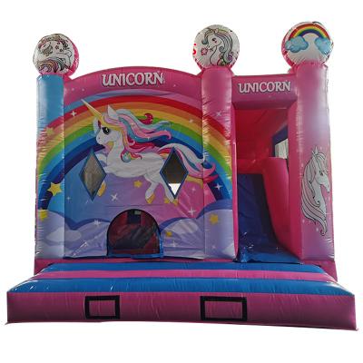 China Kids Inflatable Toys Bouncing Castle Party Jumping Rainbow Unicorn Theme with Dry Slide for sale