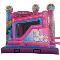 China Kids Inflatable Toys Bouncing Castle Party Jumping Rainbow Unicorn Theme with Dry Slide for sale