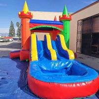 China Portable Fun Guaranteed with Small Tropical Inflatable Waterslide Combo Bounce House for sale