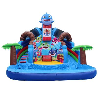 China Customized Color Popular Small Shark Inflatable Water Slide with Pool for sale