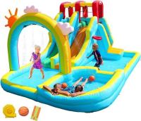 China Rainbow Water Curtain and Rock Climbing Inflatable Water Double Slides Park Game for Kids for sale