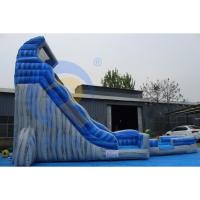 China Magic Large Crush Running Bouncy Games Commercial 32ft Blue Long Inflatable Water Slide for sale