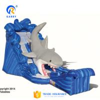 China Popular Inflatable Water Park Equipment Big Blue 3D Shark Water Slides with Swimming Pool for sale